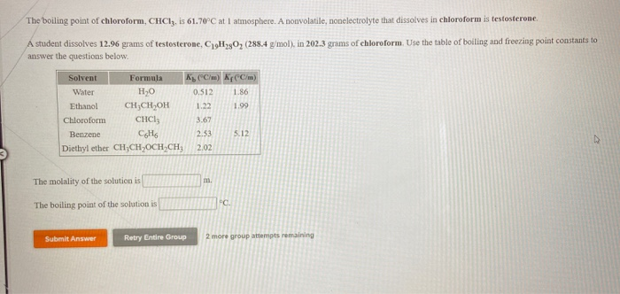 Solved The boiling point of chloroform, CHCl3, is 61.70°C at | Chegg.com