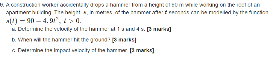 Solved A construction worker accidentally drops a hammer | Chegg.com