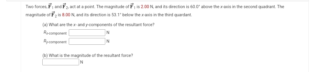 Solved Two forces, vec(F)1 ﻿and vec(F)2, ﻿act at a point. | Chegg.com