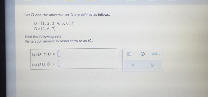 Solved Set D ﻿and the universal set U ﻿are defined as | Chegg.com