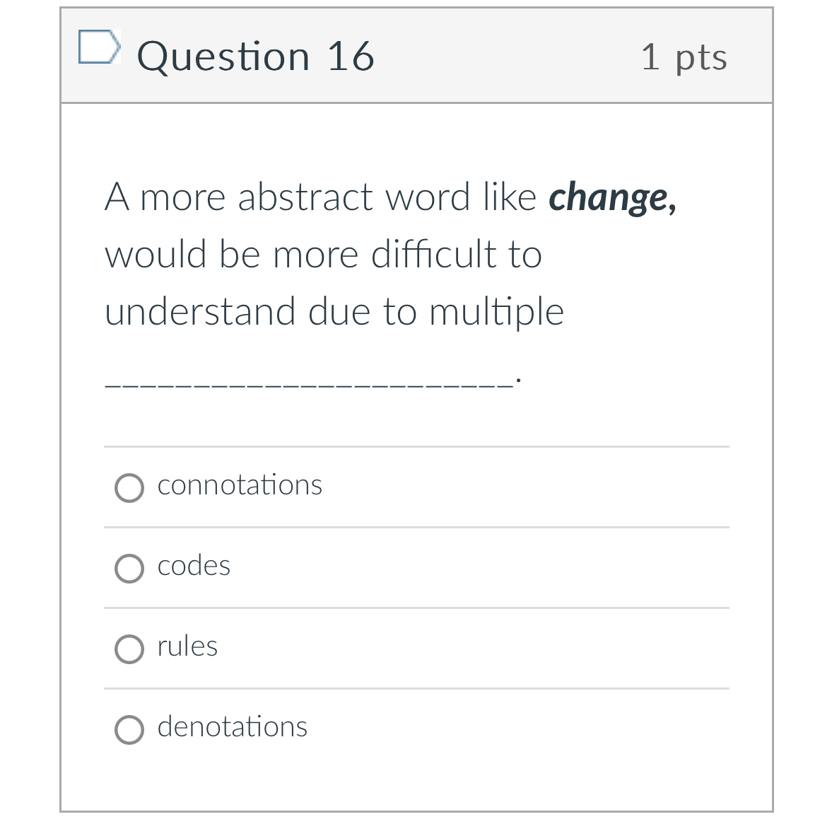 Solved Question 161ptsA more abstract word like change, | Chegg.com