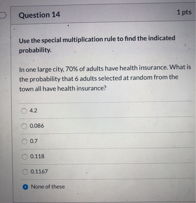 Solved 1 pts Question 14 Use the special multiplication rule | Chegg.com