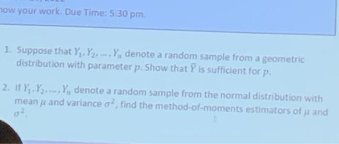 Solved 1. Suppose that Y1,Y2,…,Ym denote a random sample | Chegg.com