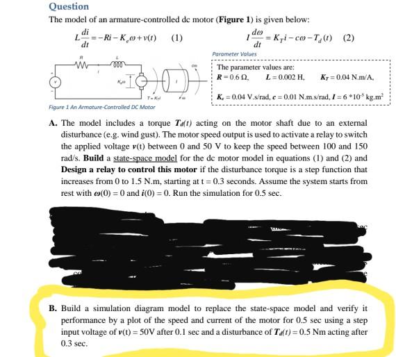 Solved Question The model of an armature-controlled dc motor | Chegg.com