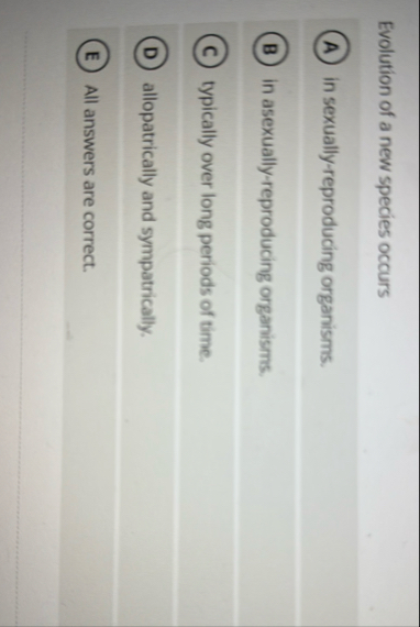 Solved Evolution of a new species occursin | Chegg.com