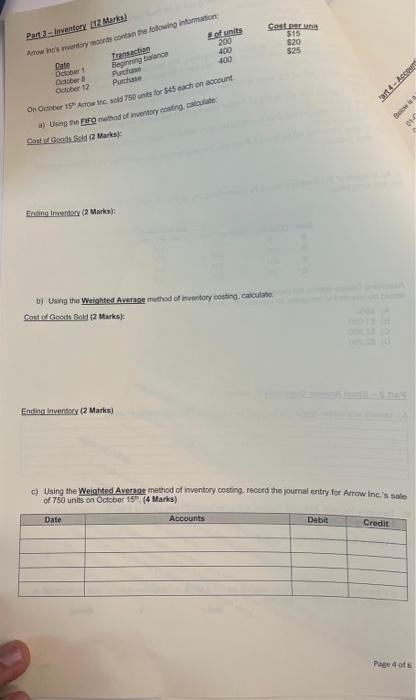 Solved Part 3 - Inventory (12 Marks) Arrow Inc's inventory | Chegg.com