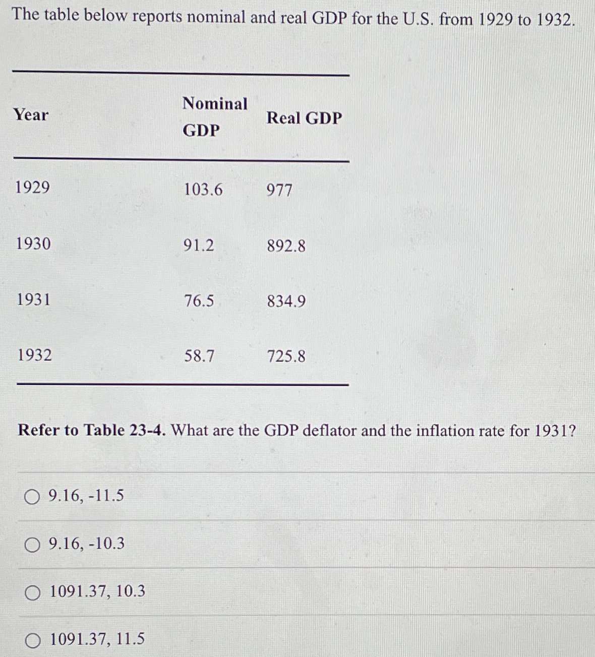 Solved The table below reports nominal and real GDP for the | Chegg.com