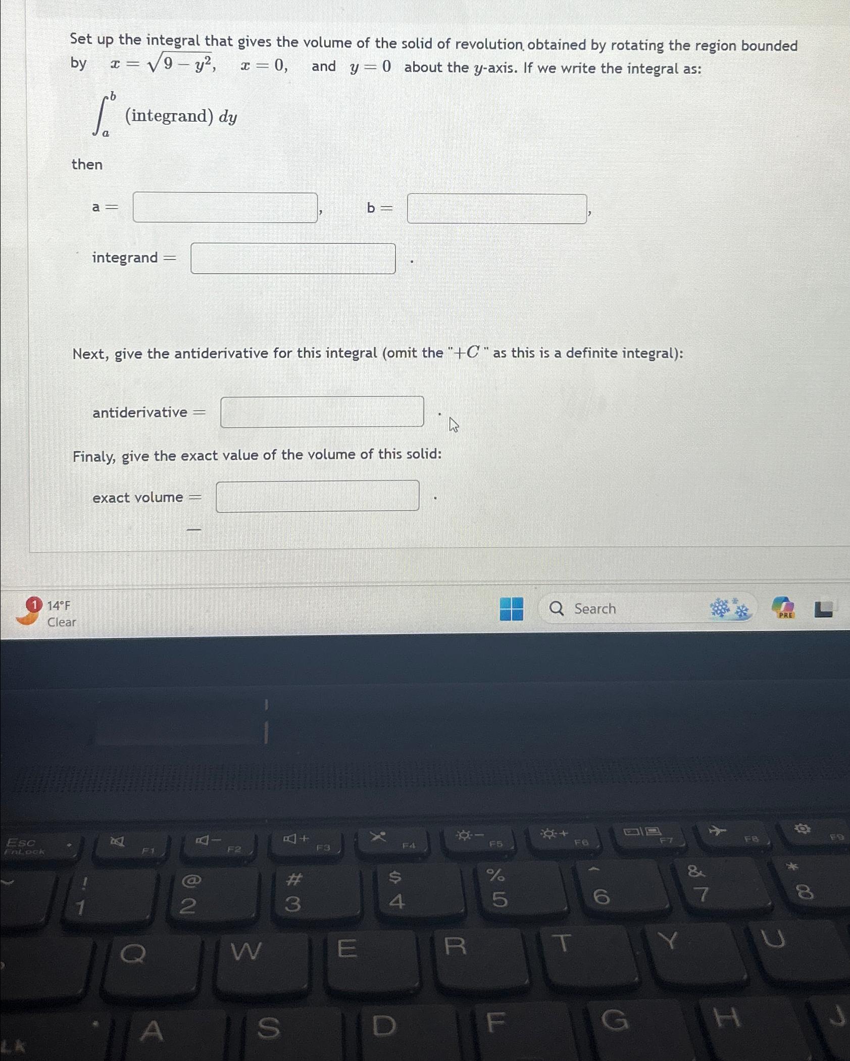 Solved Set up the integral that gives the volume of the | Chegg.com
