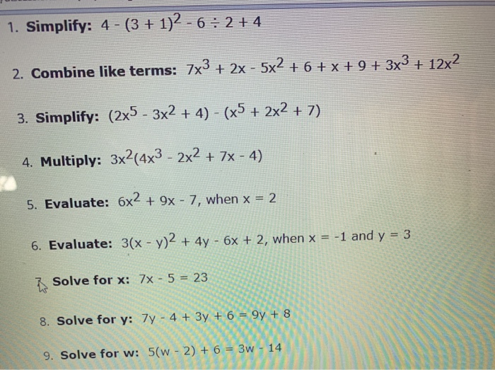 Solved 1 Simplify 4 3 1 2 6 2 4 2 Combine Like Chegg