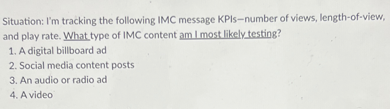 Solved Situation: I'm tracking the following IMC message | Chegg.com