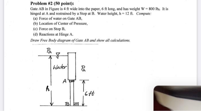 Solved Problem #2 (50 point): Gate AB in Figure is 4 ft wide | Chegg.com