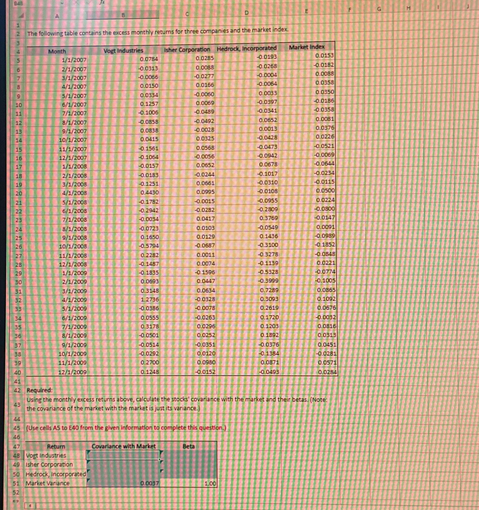 Solved Write the answers as excel formulas. Example: | Chegg.com
