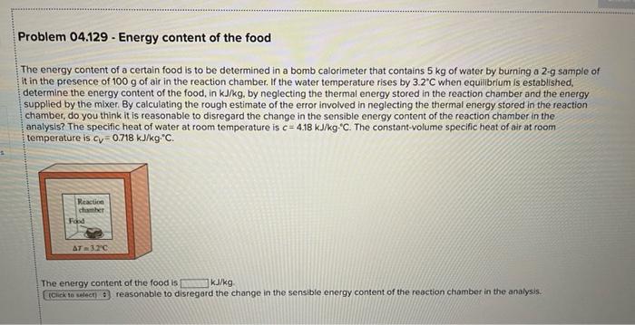 Solved Problem 04.129 - Energy content of the food The | Chegg.com