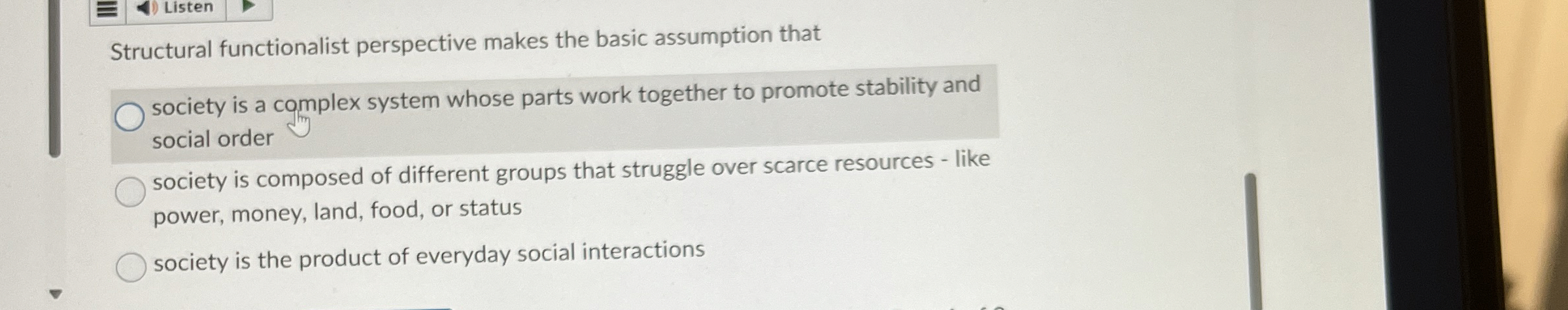 Solved Structural Functionalist Perspective Makes The Basic