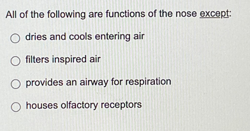 Solved All of the following are functions of the nose | Chegg.com