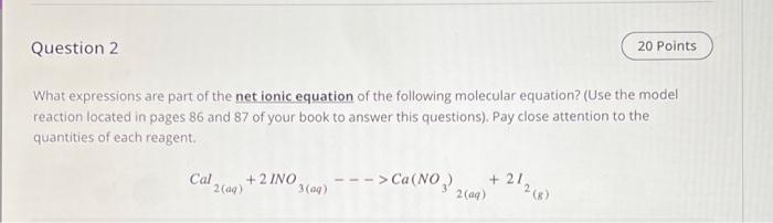 Solved What expressions are part of the net ionic equation | Chegg.com