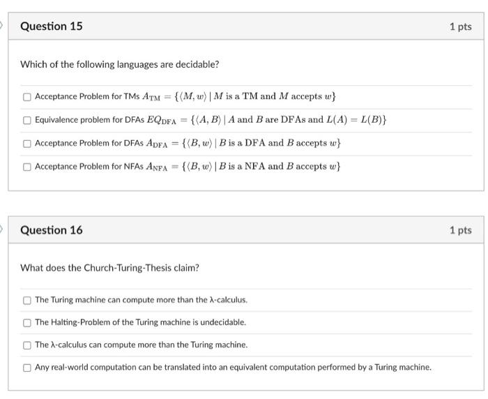 Solved Which of the following languages are decidable? | Chegg.com