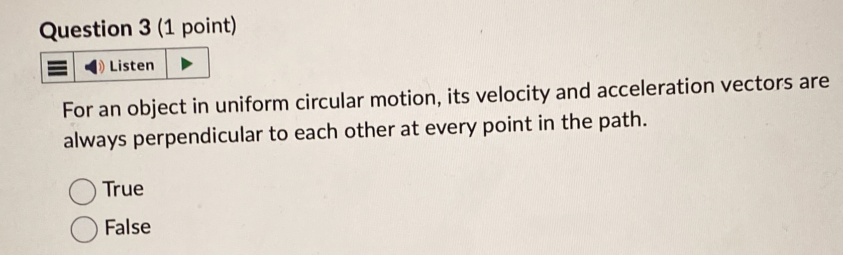 Solved Question 3 (1 ﻿point) ﻿For an object in uniform | Chegg.com
