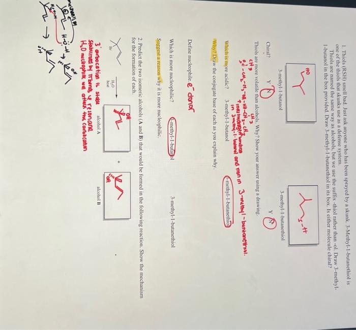 Solved 1. Thiols (RSH) smell bad. Just ask anyone who has | Chegg.com