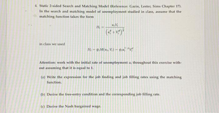 Solved 4. Static 2-5ided Search and Matching Model | Chegg.com