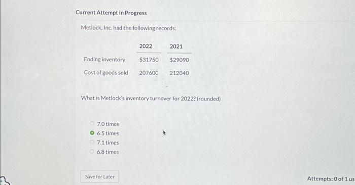 Solved Current Attempt in Progress Metlock, Inc. had the | Chegg.com