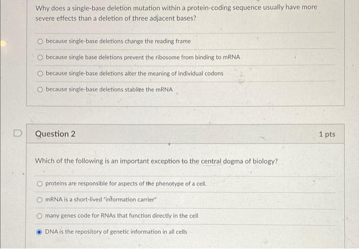 Solved Why does a single-base deletion mutation within a | Chegg.com