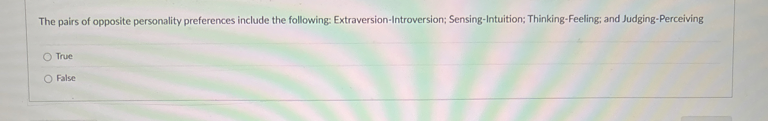 Solved The pairs of opposite personality preferences include | Chegg.com