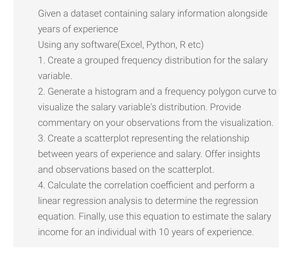 Solved Given a dataset containing salary information | Chegg.com