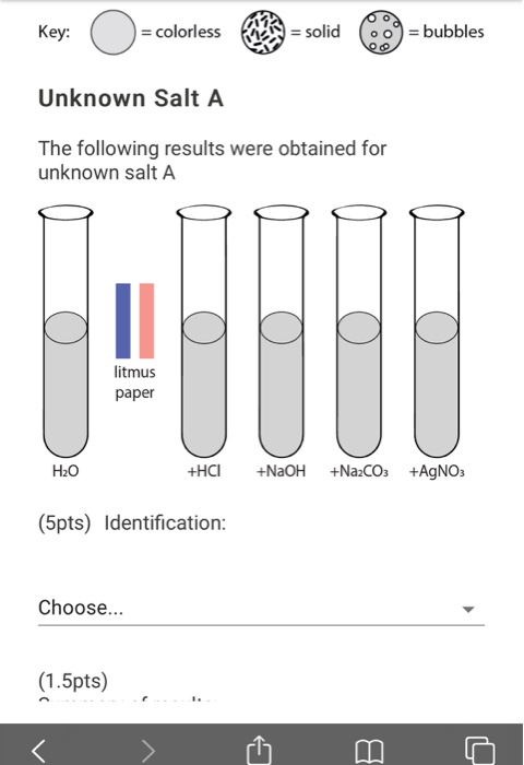 Solved Key: O = colorless = solid = bubbles O Unknown Salt A | Chegg.com