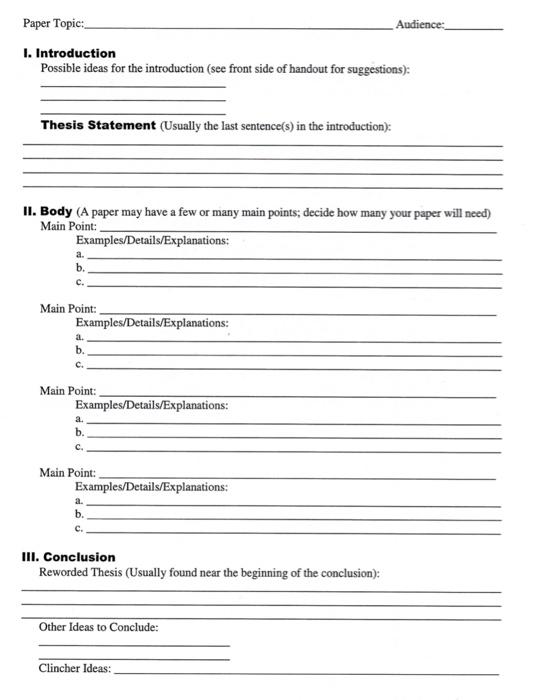 Paper Topic: Audience I. Introduction Possible ideas | Chegg.com