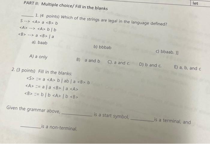 Solved 1. (4 points) Which of the strings are legal in the | Chegg.com