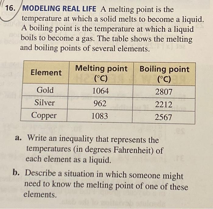 Solved 16./MODELING REAL LIFE A melting point is the | Chegg.com