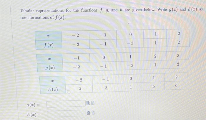 Solved Tabular representations for the functions f, g, and h | Chegg.com
