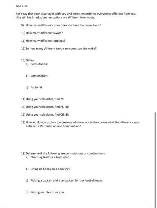 Solved MGF 1106 PRE-CLASS ASSIGNMENT - COUNTING METHODS Read | Chegg.com