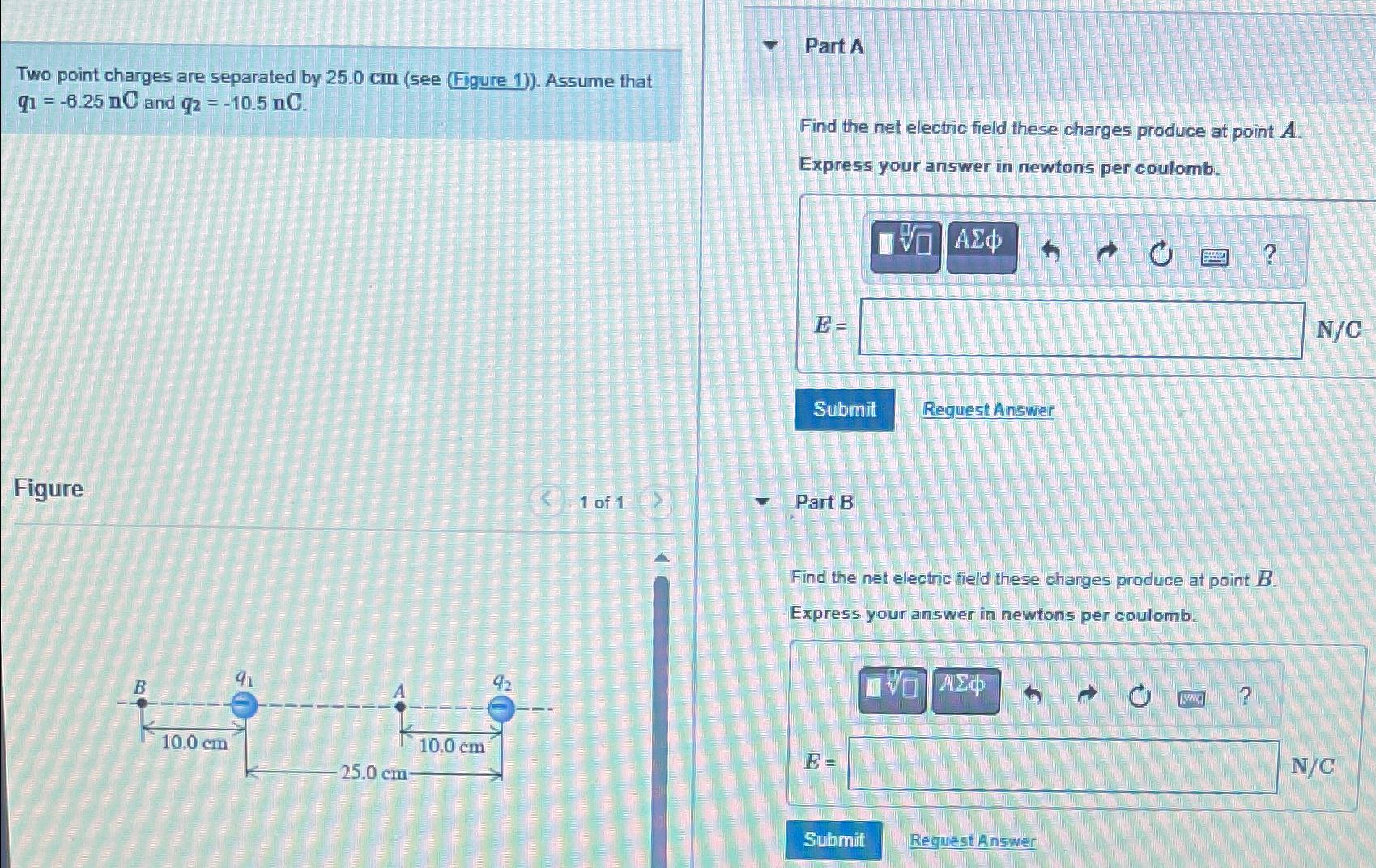 Solved Two point charges are separated by 25.0cm (see | Chegg.com