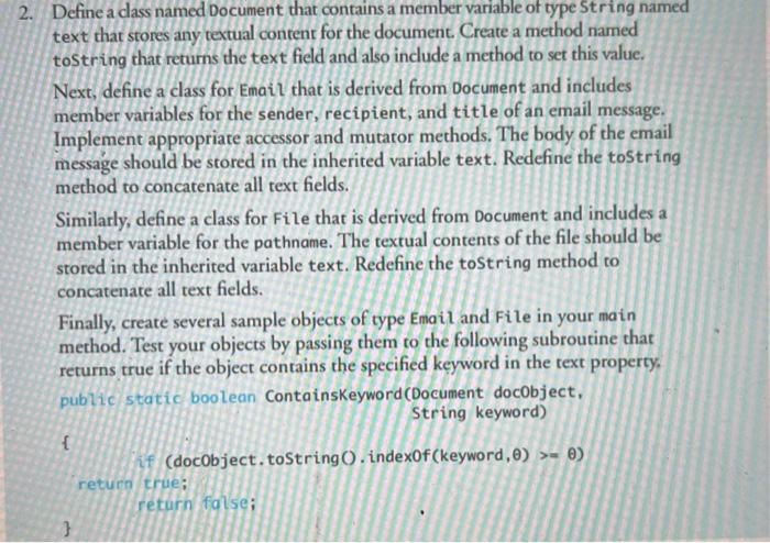 Solved Define a class named Document that contains a member | Chegg.com