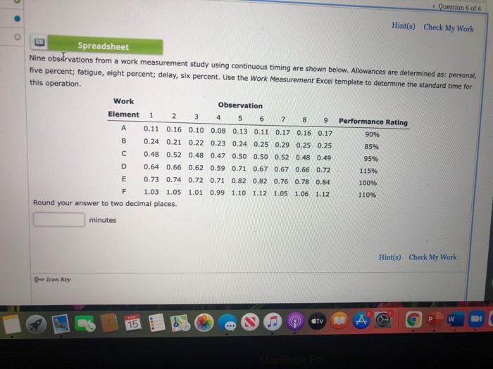 Solved Question 6 of 6 Hint(s) Check My Work . Spreadsheet | Chegg.com