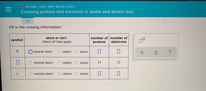 Solved O ATOMS, IONS AND MOLECULES Counting protons and | Chegg.com
