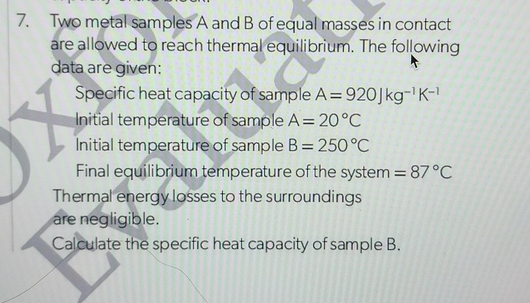 Solved Two metal samples A and B ﻿of equal masses in contact | Chegg.com