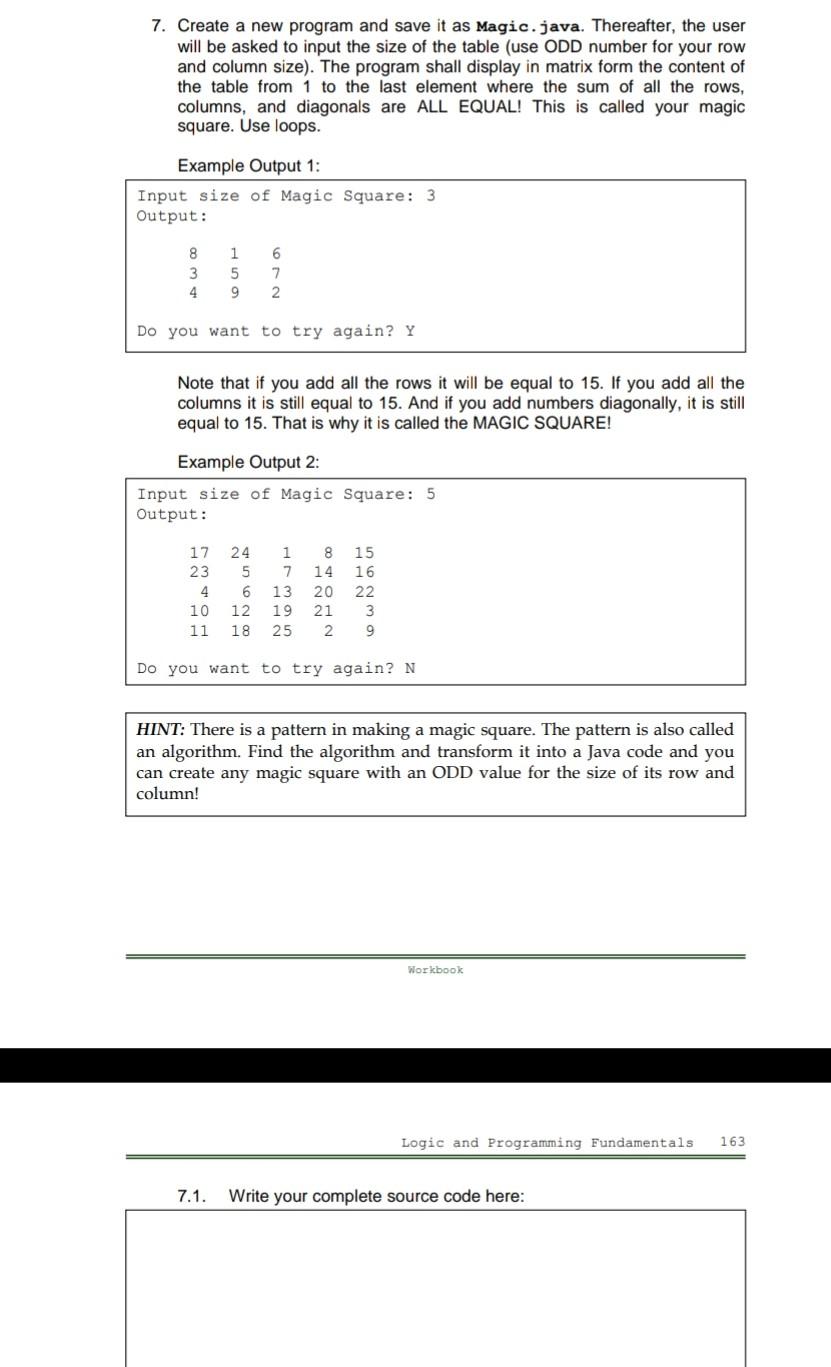 Solved 7. Create a new program and save it as Magic.java. | Chegg.com
