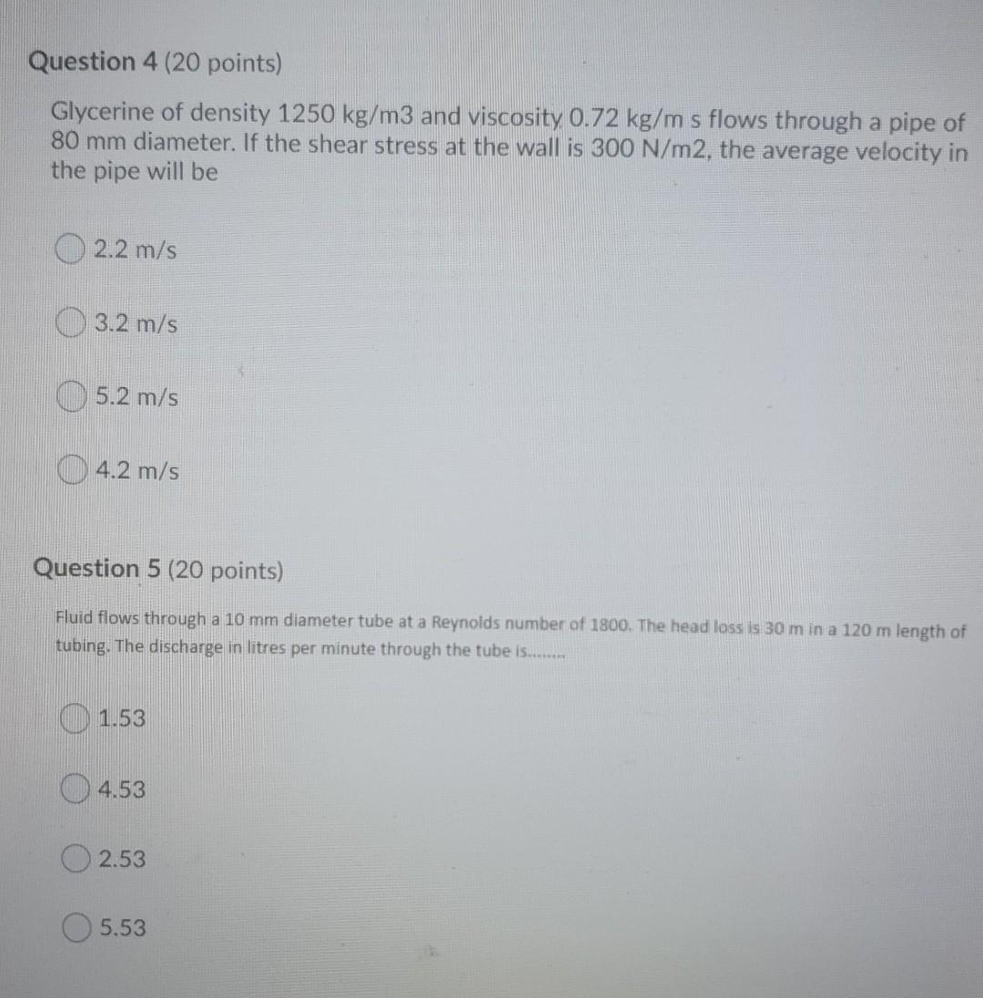 Solved Question 4 (20 points) Glycerine of density 1250 | Chegg.com