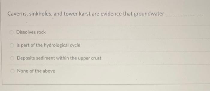Solved Caverns, sinkholes, and tower karst are evidence that | Chegg.com