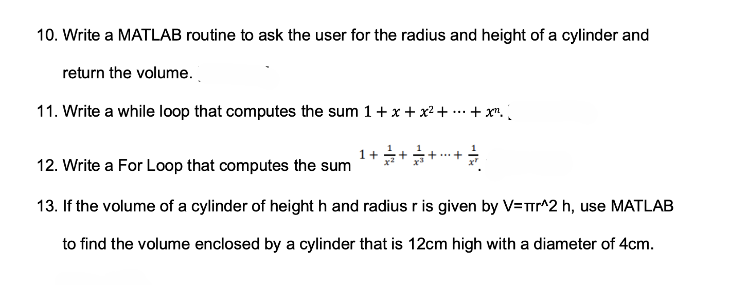 Solved Write a MATLAB routine to ask the user for the radius | Chegg.com