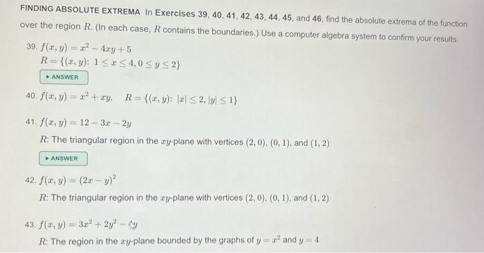 Solved FINDING ABSOLUTE EXTREMA In Exercises 39, 40, 41, 42, | Chegg.com