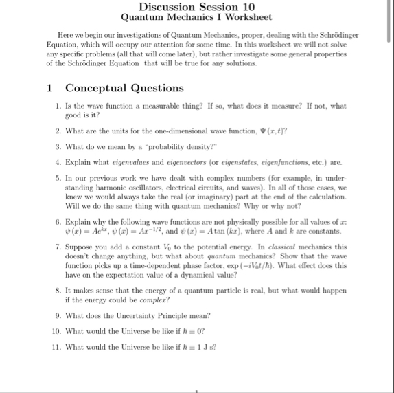 Discussion Session 10 ﻿Quantum Mechanics I | Chegg.com