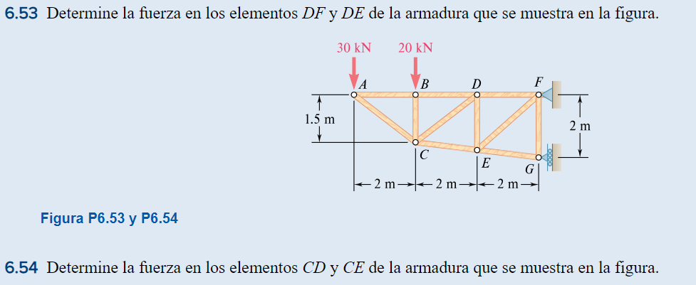 Solved 6.53 ﻿Determine la fuerza en los elementos DF ﻿y DE | Chegg.com