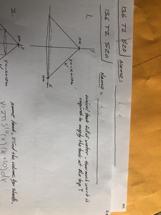 Solved 136 72 $20 Neme: 136 T2 s2o Name - conical tank full | Chegg.com