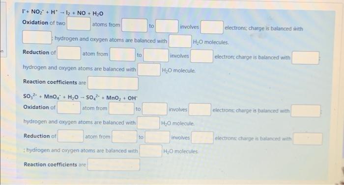 Solved to [+ NO +H -- 12 + NO + H20 Oxidation of two atoms | Chegg.com