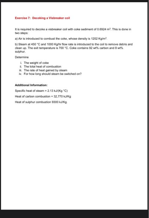 Solved Exercise 6: Prediction of Visbreaking Yields A vacuum | Chegg.com