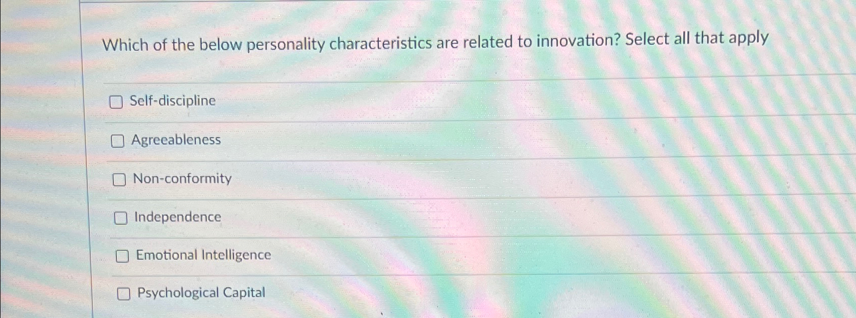 Solved Which of the below personality characteristics are | Chegg.com